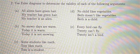 solved 1 use euler diagrams to determine the validity of