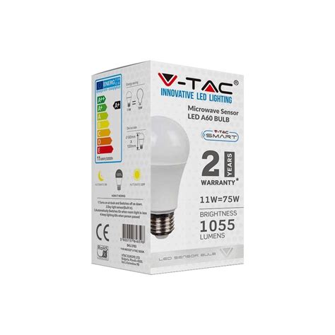 Vt 2211 11w A60 Led Bulb With Microwave Sensor 4000k E27