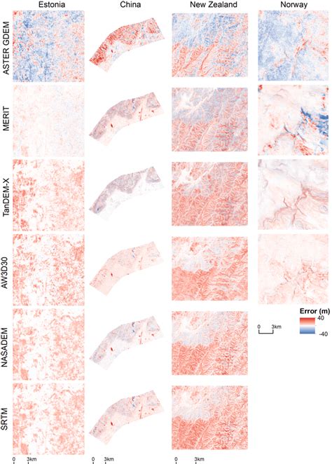 Error Rasters For The Aster Merit Tandem X And Srtm Digital