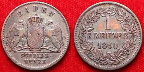 German States Baden 1860 Kreuzer European Coins