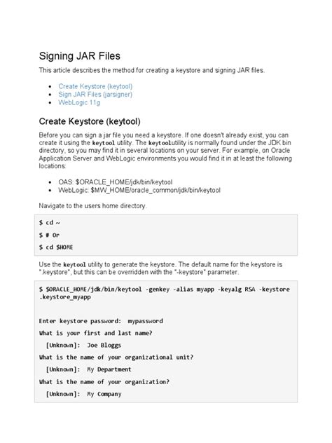 Signing Jar Files Create Keystore Keytool Pdf Software