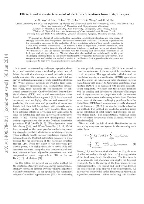 Pdf Efficient And Accurate Treatment Of Electron Correlations From First Principles