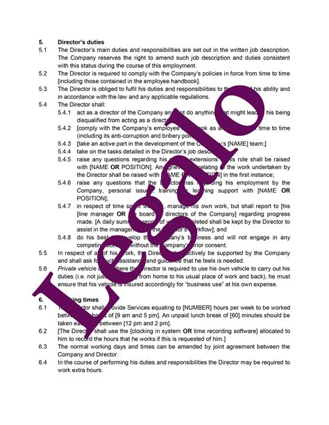 Directors Service Agreement Template