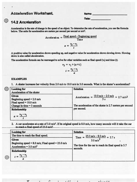 worksheet acceleration pdf acceleration speed worksheets library