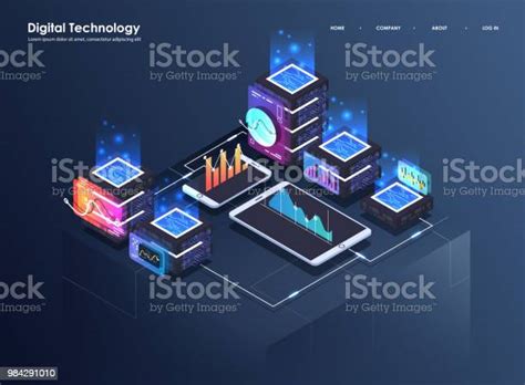 큰 데이터 처리 아이소메트릭 데이터 센터 벡터 정보 처리 및 저장의 개념 추상적인 기하학적 요소와 창의적인 그림 3차원 형태에 대한 스톡 벡터 아트 및 기타 이미지 Istock