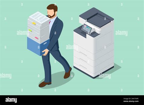 Isometric Office Multi Function Printer Scanner Print Copy Scan Fax For Office Documents