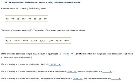 Solved 7 Calculating Standard Deviation And Variance Using