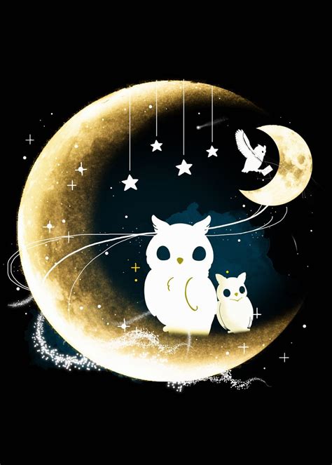Owl Moon Poster Picture Metal Print Paint By Valentina Fabbri