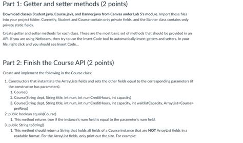 Part 1 Getter And Setter Methods 2 Points Download