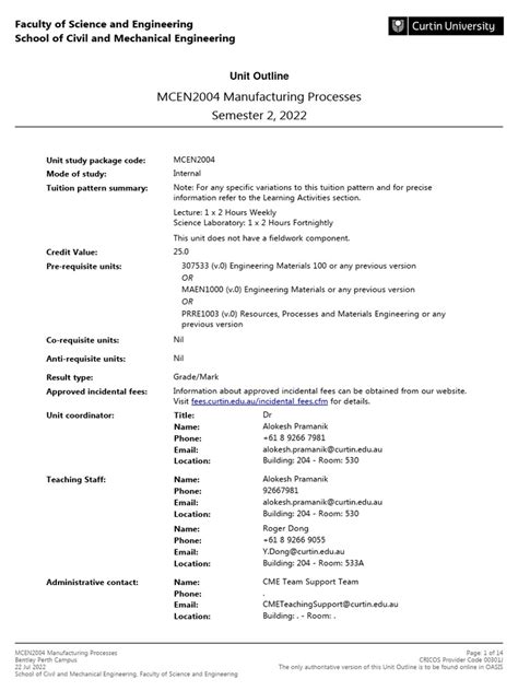 Mcen2004 Manufacturing Processes Semester 2 2022 Bentley Perth Campus Int Pdf Engineering