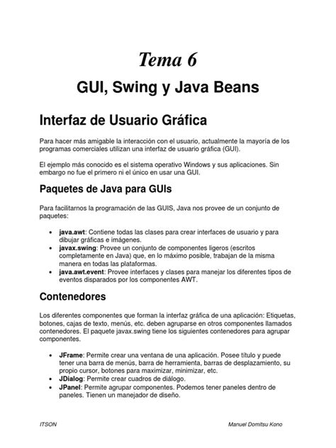 Tema 6 Gui Swing Y Java Beans Pdf Pdf Java Lenguaje De Programación Interfaces