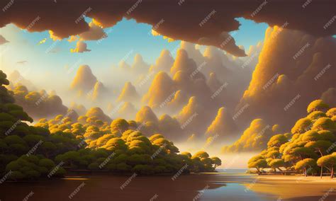 Premium Photo Simple Landscape Illustration Field Mountains And