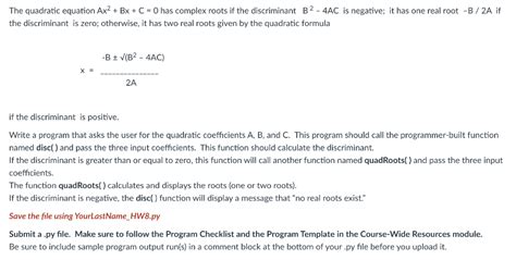 The Quadratic Equation Ax2 Bx C 0 Has Complex