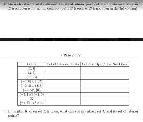 Solved For Each Subset E Of R Determine The Set Of Interior Points Of E And Determine Whether E
