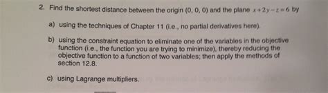 2 find the shortest distance between the origin
