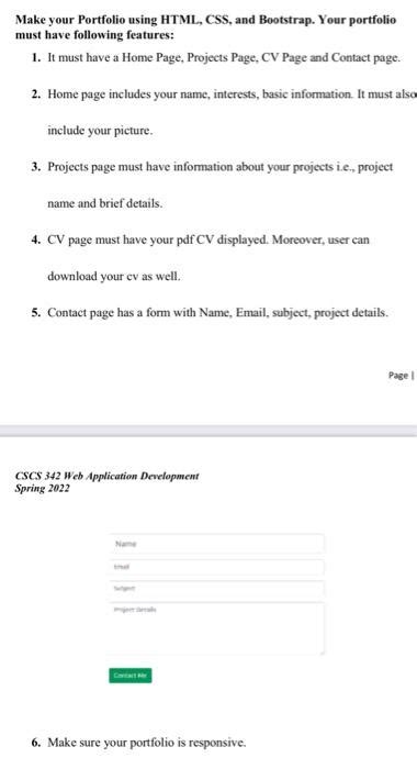 Solved Make Your Portfolio Using HTML CSS And Bootstrap Chegg Com