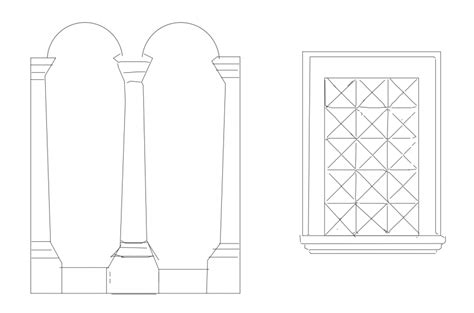 2d View Of Window Frame Design And Column Detail Elevation Autocad File