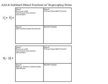 Adding Subtracting Fractions Regrouping Unlike Denominators TPT