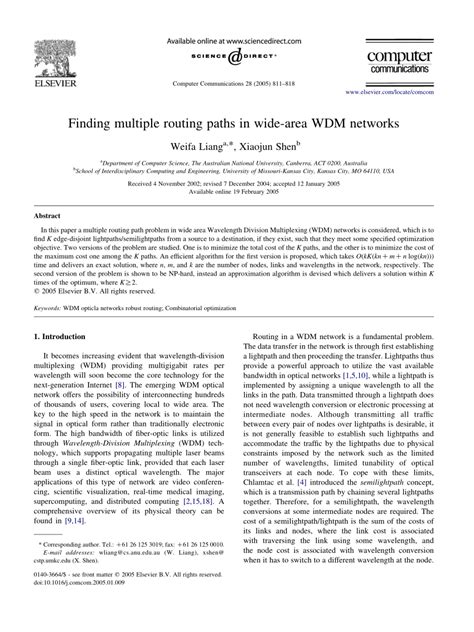 Pdf Finding Multiple Routing Paths In Wide Area Wdm Networks