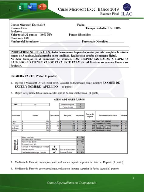 Examen Final De Excel Basico Empresarial Pdf Microsoft Excel
