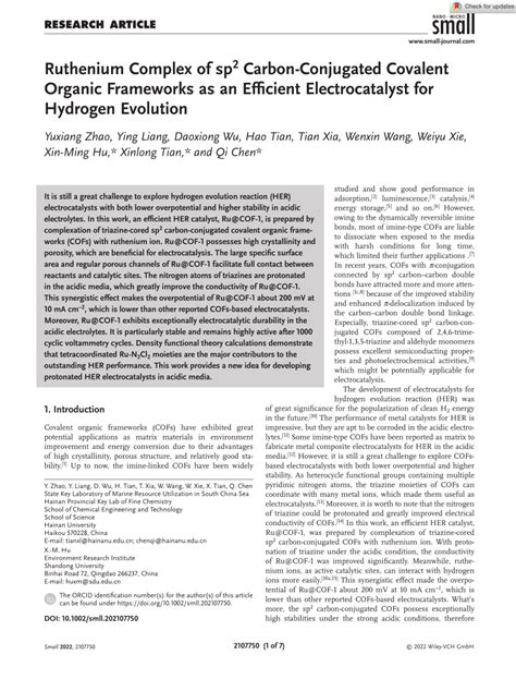 Pdf Ruthenium Complex Of Sp2 Carbon‐conjugated Covalent Organic
