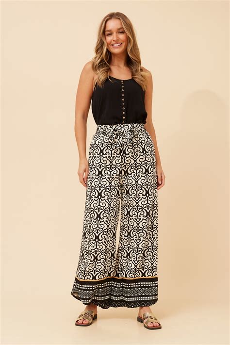 Siska Border Print Wide Leg Pants And Buy Online And Femme Connection