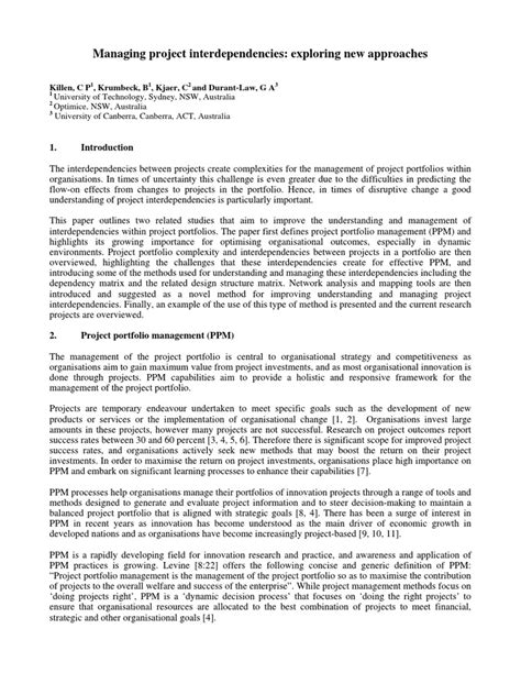 Managing Project Interdependencies Exploring New Approaches Pdf