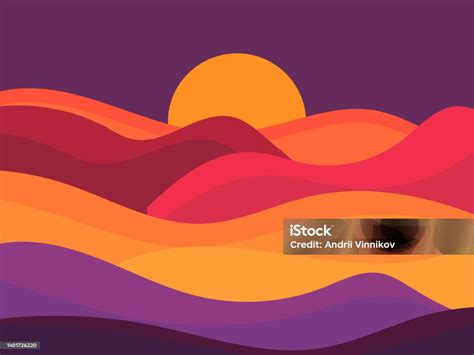 미니멀리스트 스타일의 다채로운 사막 풍경을 배경으로 일몰 사막의 일몰 인쇄물 포스터 및 인테리어 디자인을위한 타이포 그래픽 보호