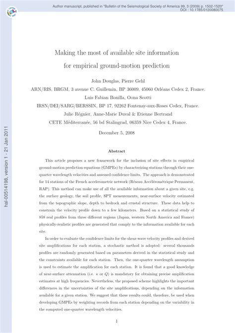 Pdf Making The Most Of Available Site Information For Empirical Ground Motion Prediction
