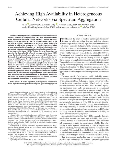 pdf achieving high availability in heterogeneous cellular networks