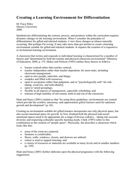 Creating A Learning Environment For Differentiation