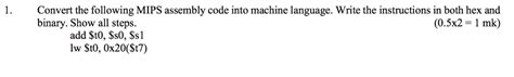Solved Convert The Following Mips Assembly Code Into Machine