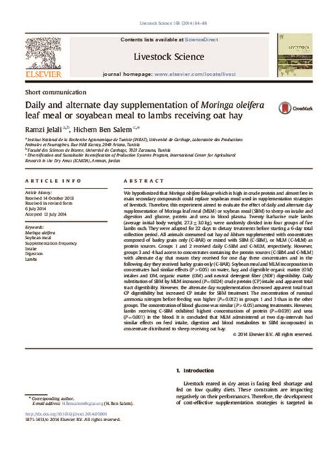 Daily Andalternate Days Upplementation Of Moringa Oleifera Leaf Meal Or