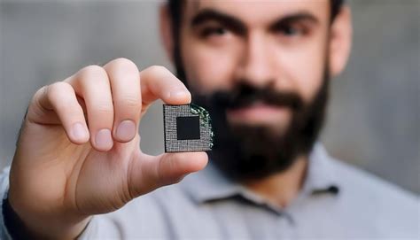 Premium Photo Man Holding Small Electronic Device Microchip