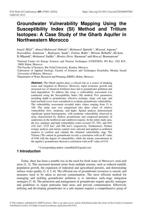 Pdf Groundwater Vulnerability Mapping Using The Susceptibility Index