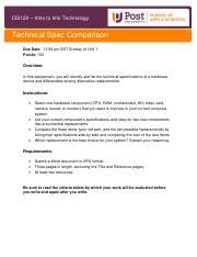 CIS120 Unit 1 Assignment Pdf CIS120 Intro To Info Technology Technical Spec Comparison Due