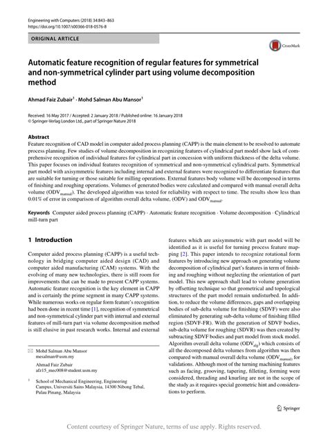 Automatic Feature Recognition Of Regular Features For Symmetrical And Non Symmetrical Cylinder