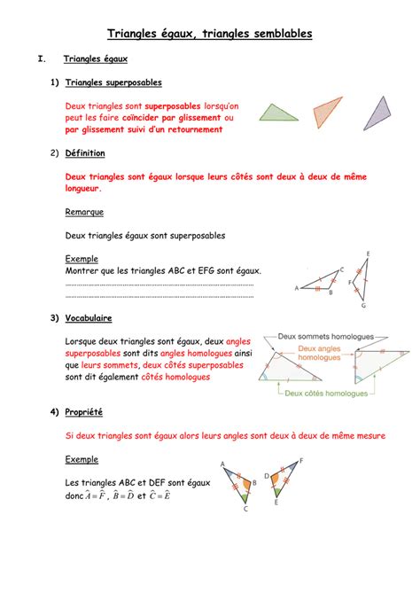 Triangles égaux Triangles Semblables