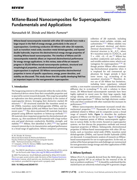 Pdf Mxene‐based Nanocomposites For Supercapacitors Fundamentals And