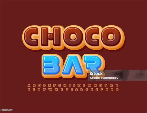 벡터 맛있는 기호 초코 바 도넛 알파벳 문자 세트 및 숫자 세트 그래픽 프린트에 대한 스톡 벡터 아트 및 기타 이미지 그래픽