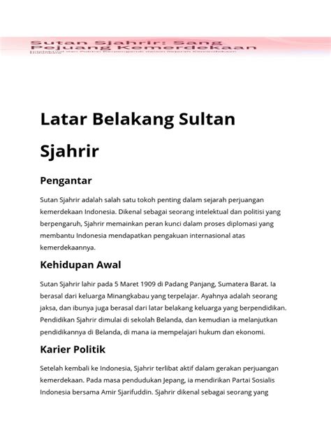 Sutan Sjahrir Tokoh Kemerdekaan Indonesia Pdf