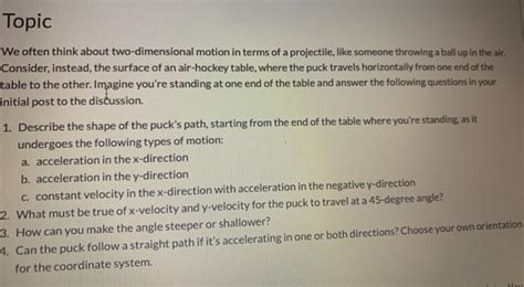 Solved Topic We Often Think About Two Dimensional Motion In Chegg