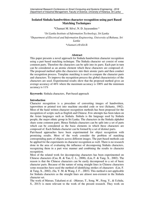 Pdf Isolated Sinhala Handwritten Character Recognition Using Part