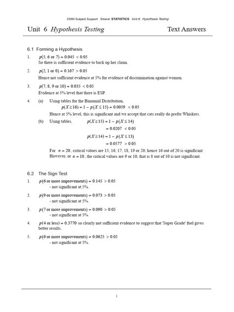 Statistics Unit 6 Hypothesis Testing Text Answers Pdf