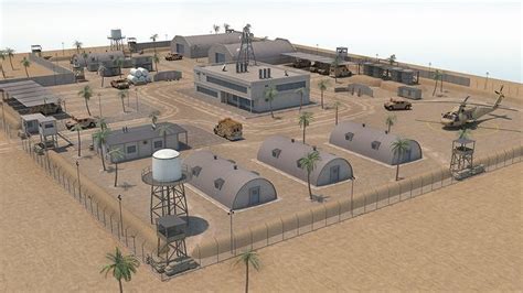 3d model military base scene vr ar low poly cgtrader