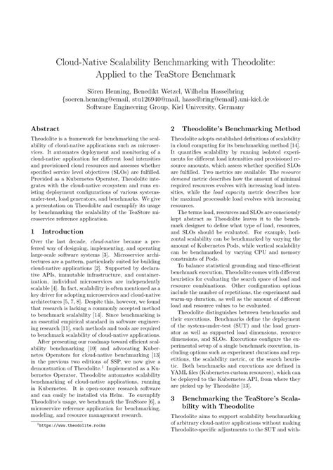Pdf Cloud Native Scalability Benchmarking With Theodolite Applied To The Teastore Benchmark