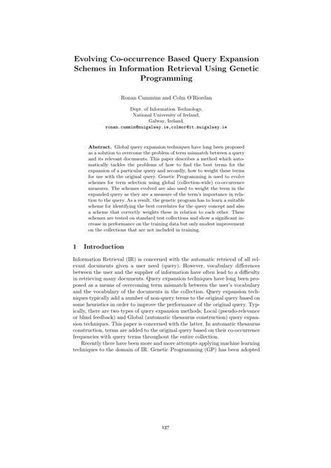 Pdf Evolving Co Occurrence Based Query Expansion Schemes In Information Retrieval Using