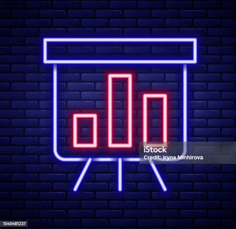 빛나는 네온 라인 보드는 벽돌 벽 배경에 분리된 그래프 차트 아이콘입니다 보고서 텍스트 파일 아이콘입니다 회계 기호입니다 감사 분석 계획 다채로운 개요 개념입니다 벡터 0