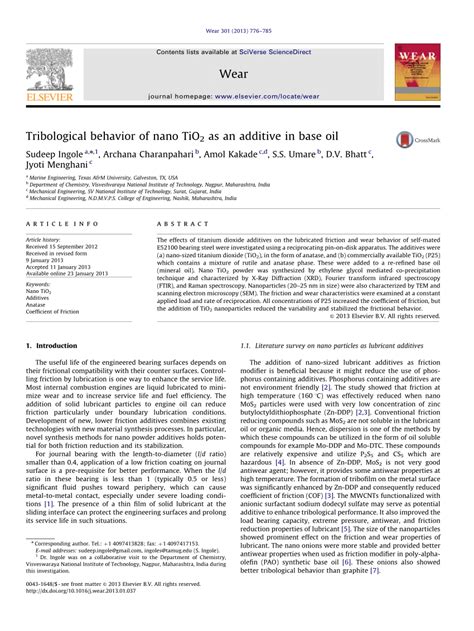 pdf tribological behavior of nano tio2 as an additive in base oil