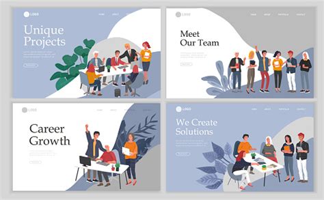 비즈니스 방문 페이지 템플릿으로 Office 작업자가 팀워크 또는 회의 간의 대화 또는 대화와 통신하거나 대화하고 브레인스토밍을